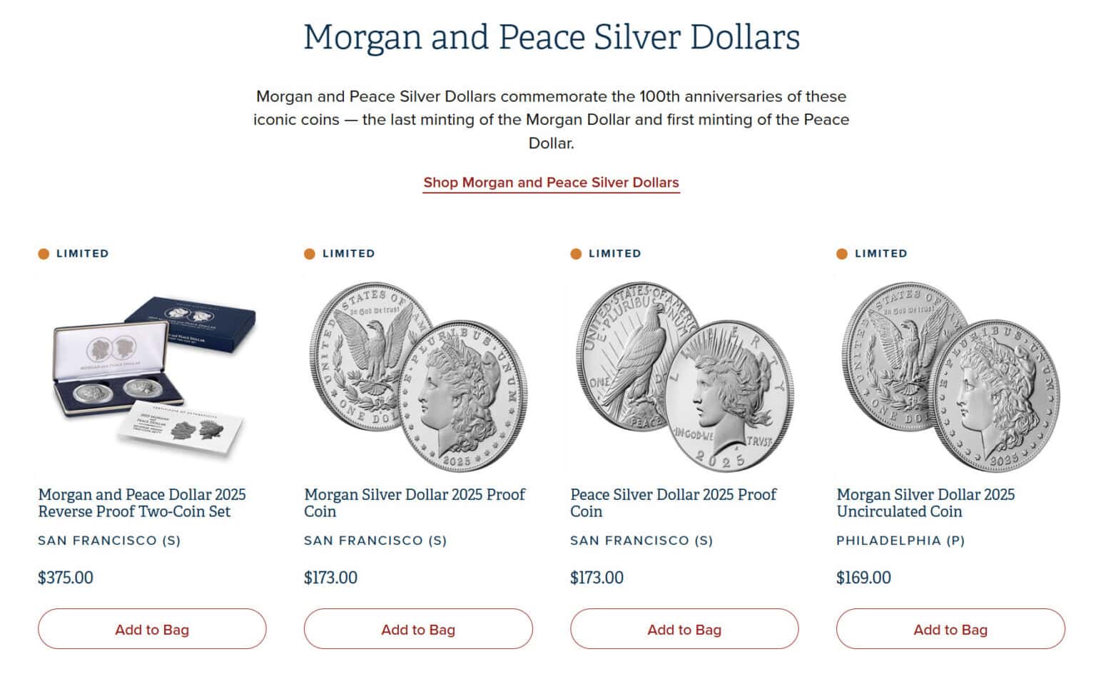 US Mint Sở đúc tiền Hoa Kỳ tăng giá gần gấp đôi sản phẩm Bạc