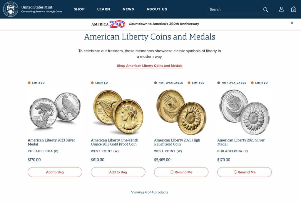 US Mint Sở đúc tiền Hoa Kỳ tăng giá gần gấp đôi sản phẩm Bạc